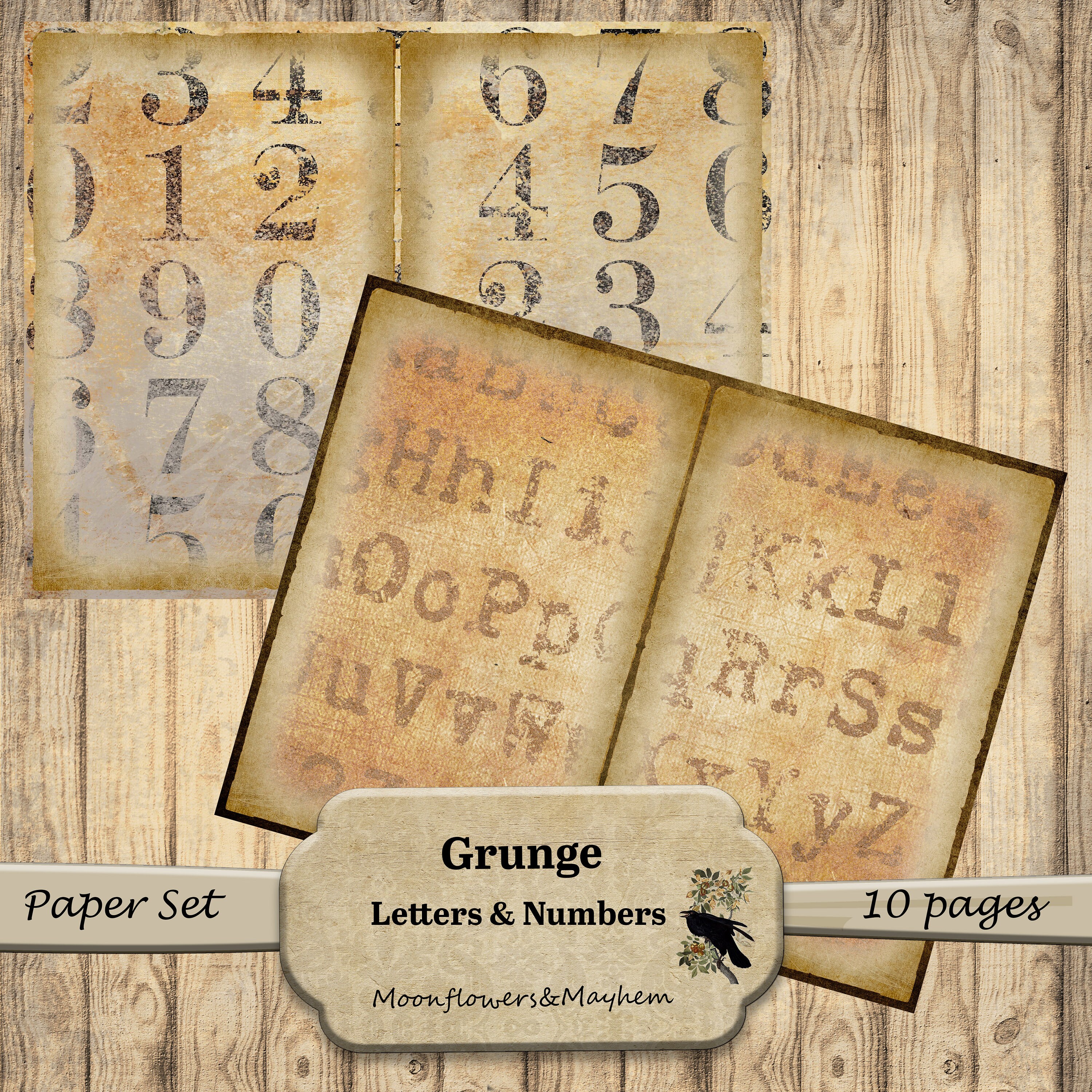Junk Journal Digital Papers. Grunge Letters & Numbers. 10 Digital ...