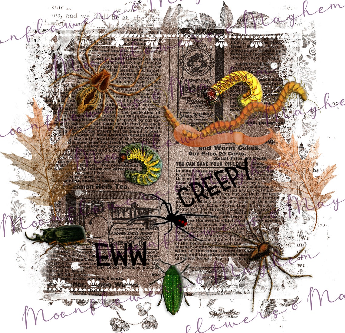 Eww.creepy Spiders and Worms PNG. Sublimation Instant - Etsy