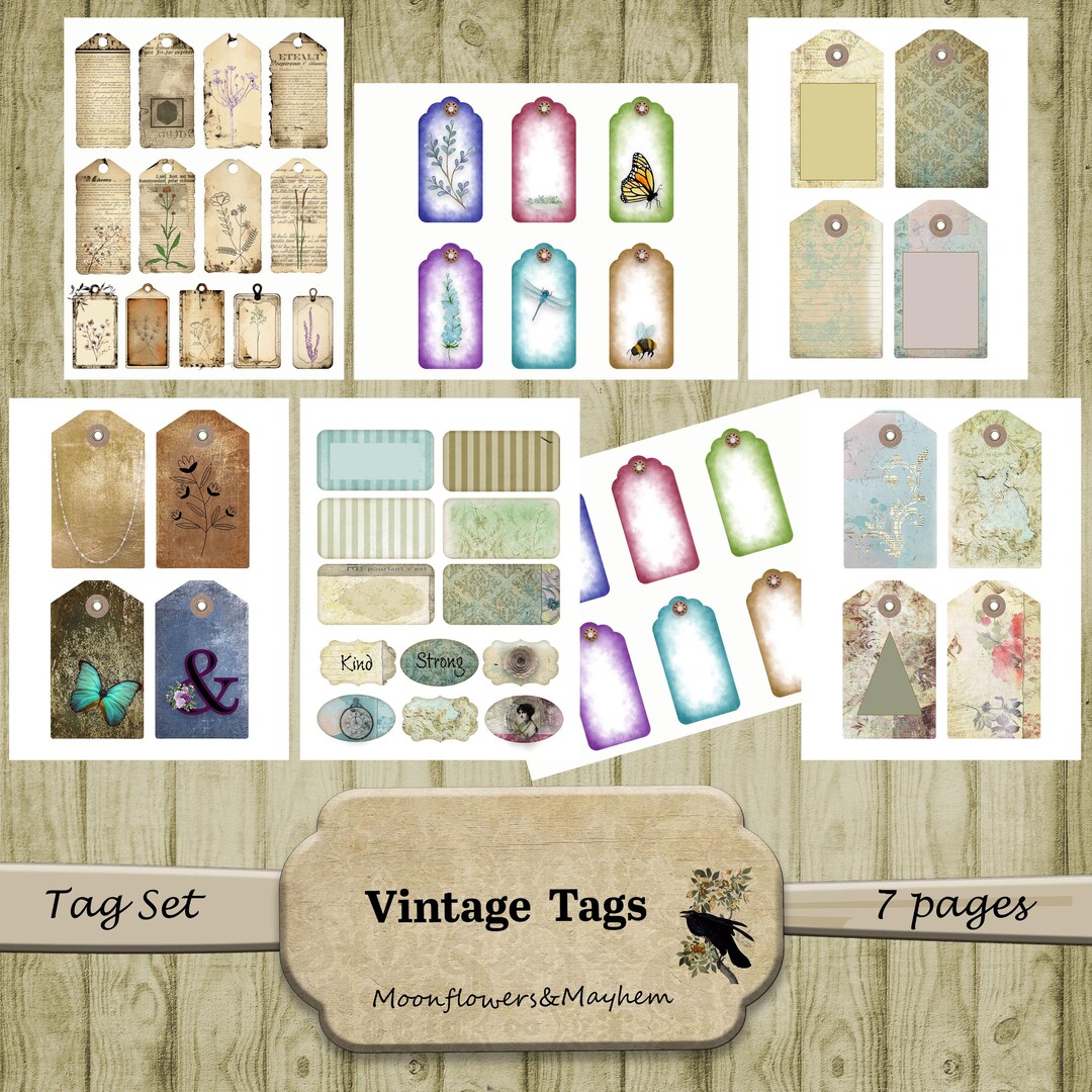 Vintage, Cottage Style Tags. Printable, Digital Tags. Ephemera, Junk ...