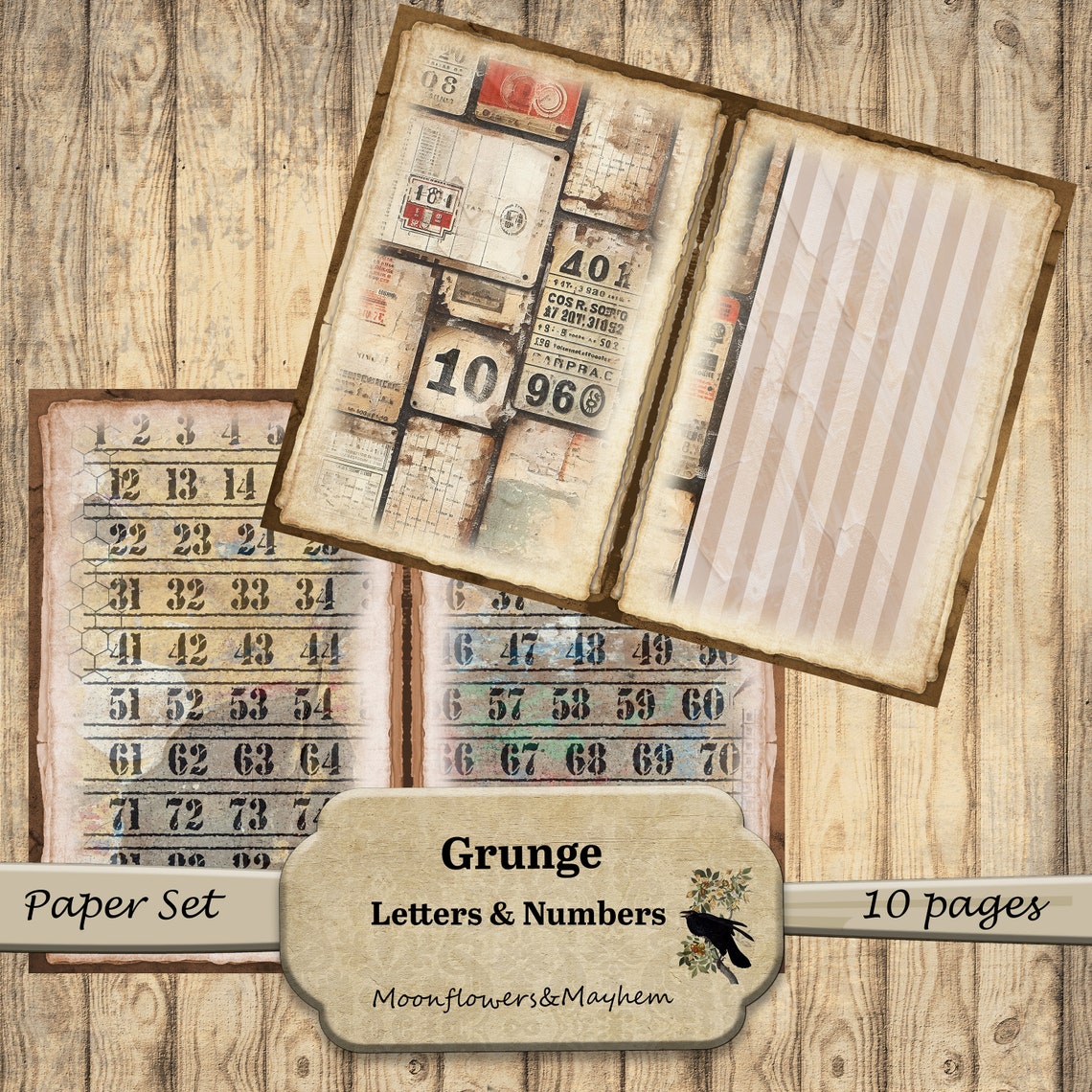 Junk Journal Digital Papers. Grunge Letters & Numbers. 10 Digital ...