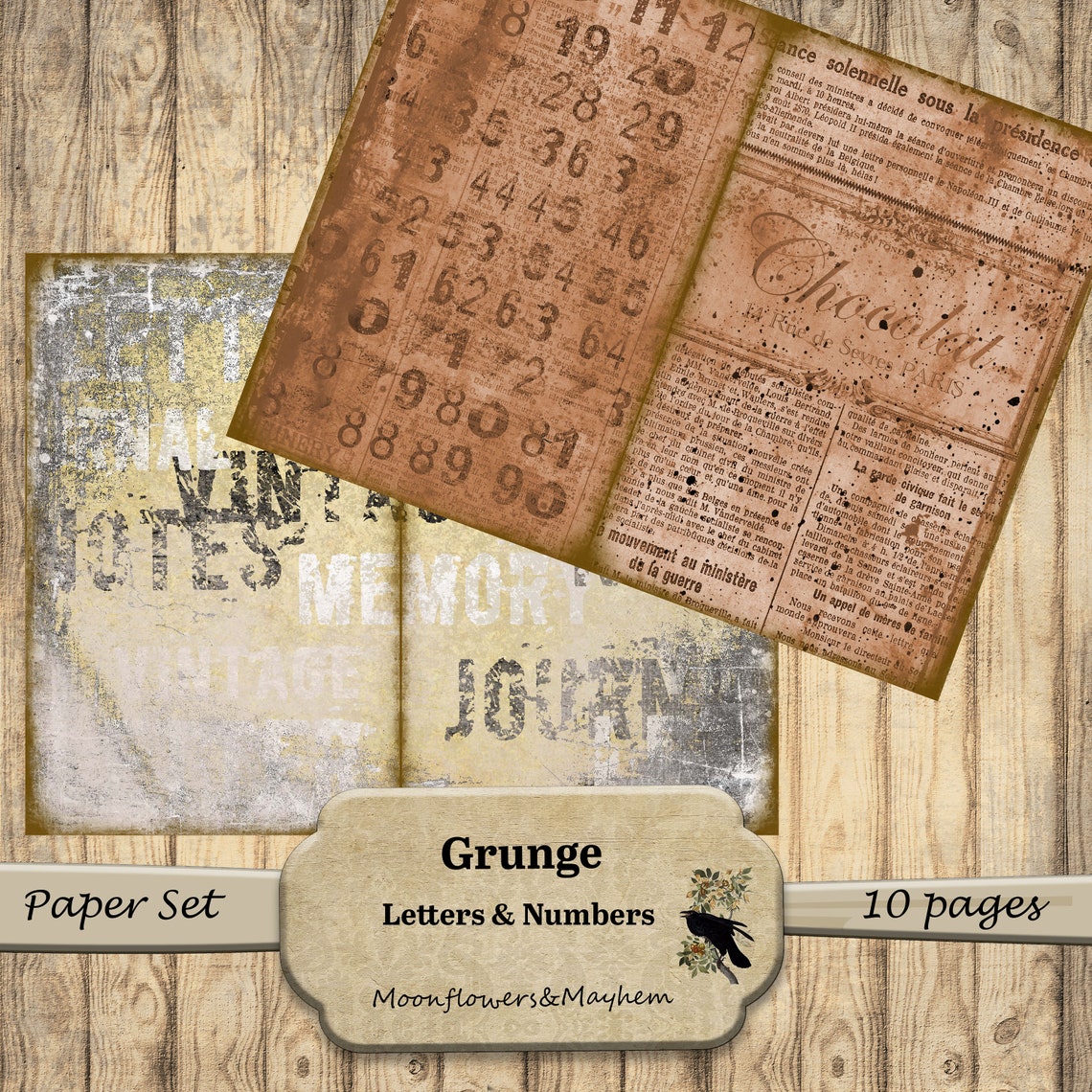 Junk Journal Digital Papers. Grunge Letters & Numbers. 10 Digital ...