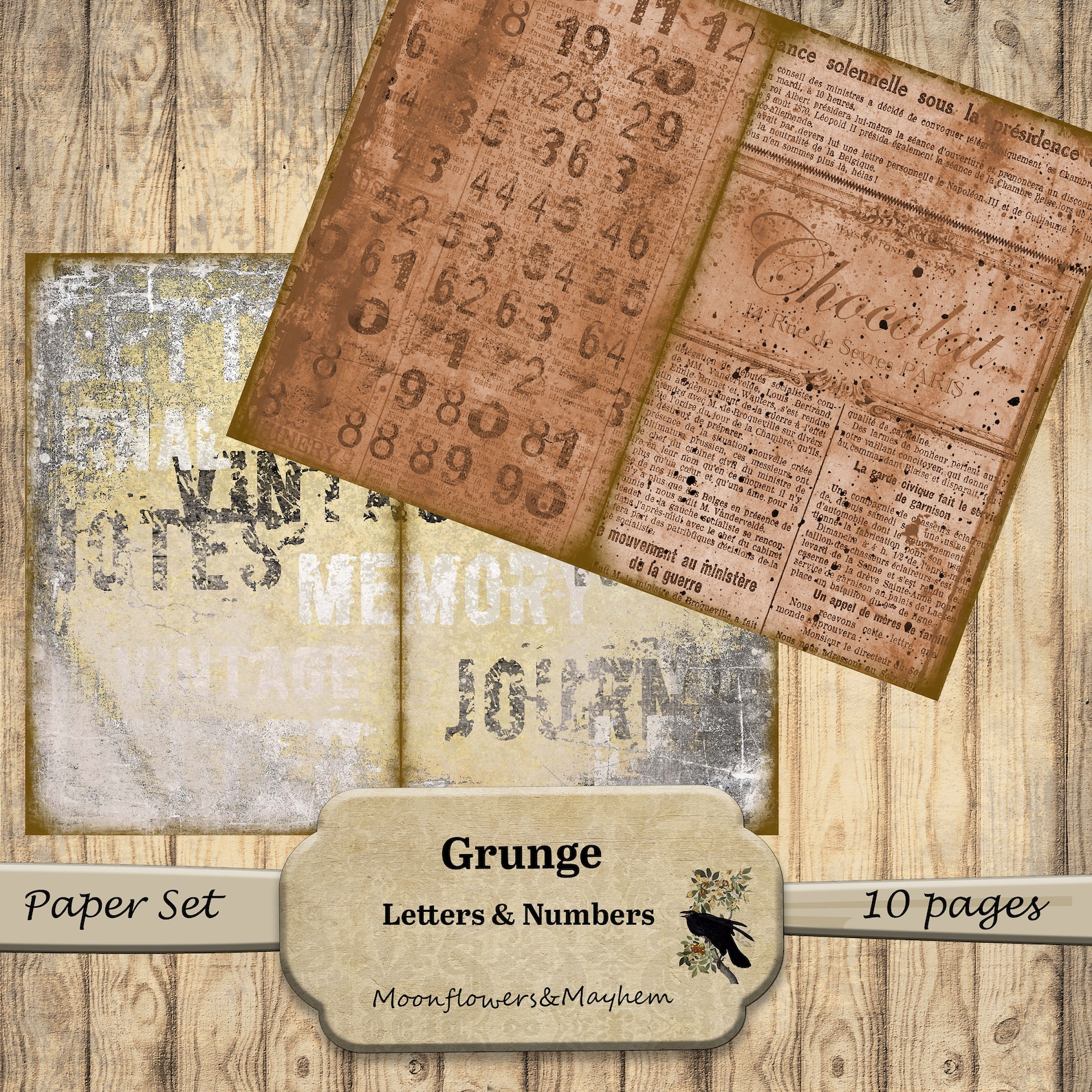 Junk Journal Digital Papers. Grunge Letters & Numbers. 10 Digital ...