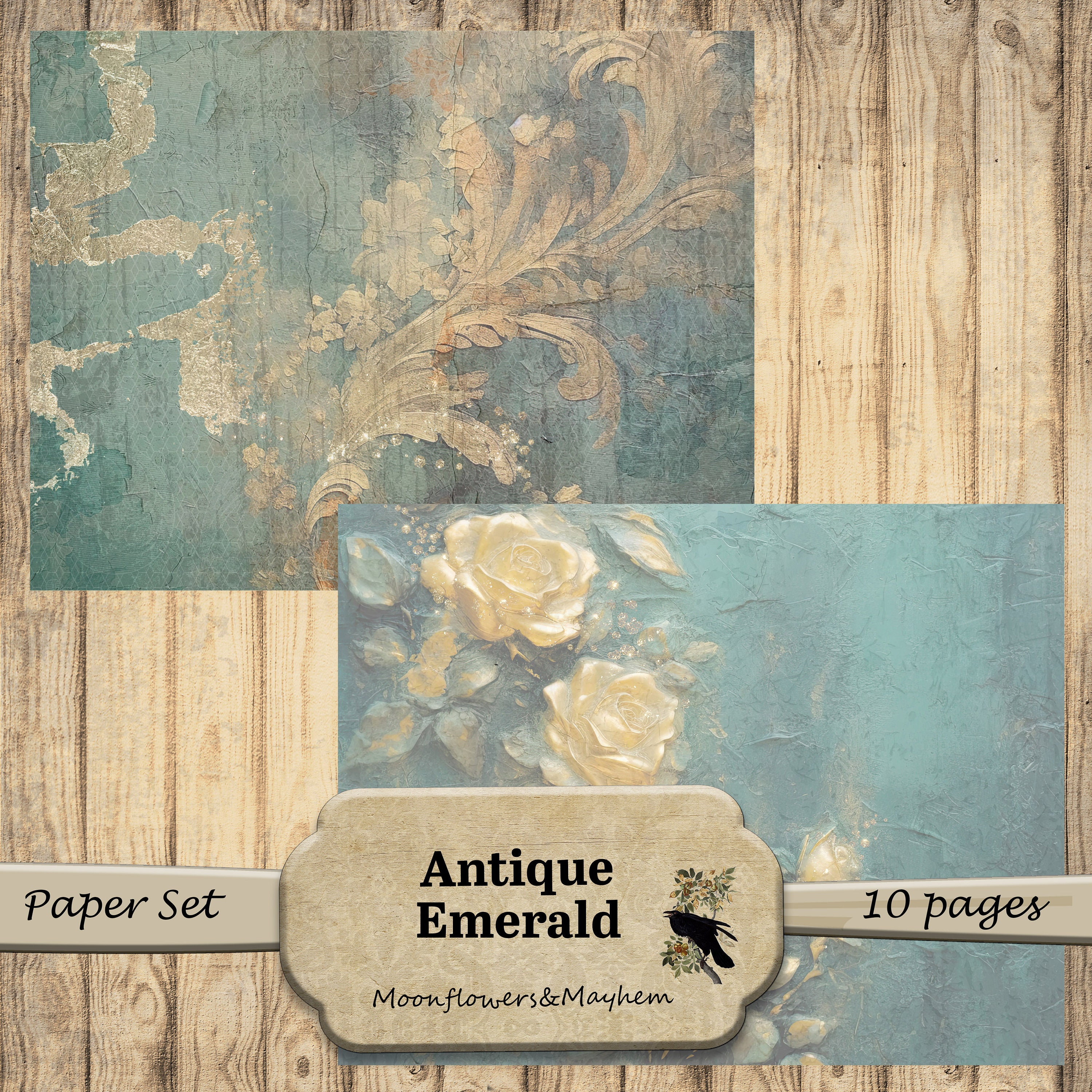 Junk Journal Digital Papers. Antique Emerald. 10 Digital, Printable ...