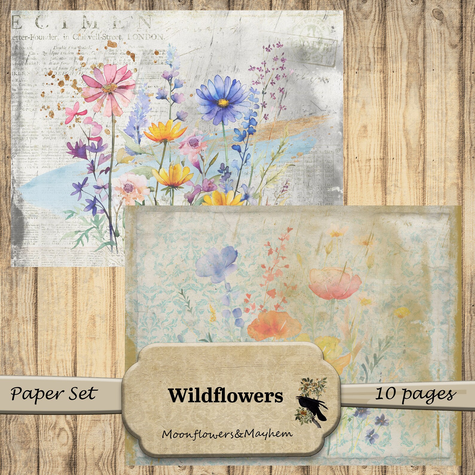 Junk Journal Digital Papers. Wildflowers. 10 Digital, Printable Papers ...