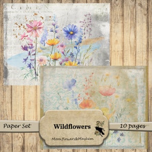 Junk Journal Digital Papers. Wildflowers. 10 Digital, Printable Papers ...