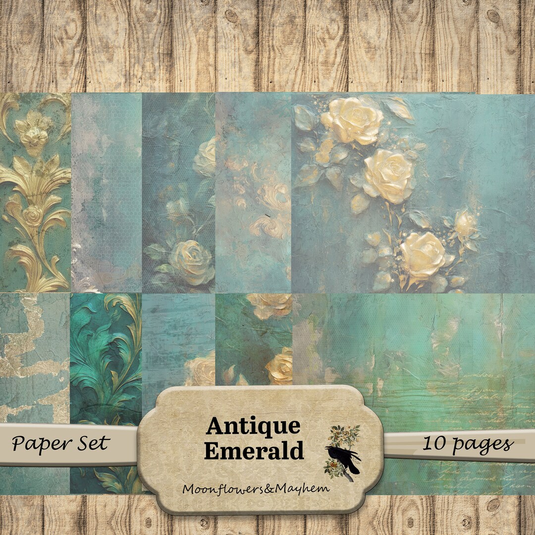 Junk Journal Digital Papers. Antique Emerald. 10 Digital, Printable ...