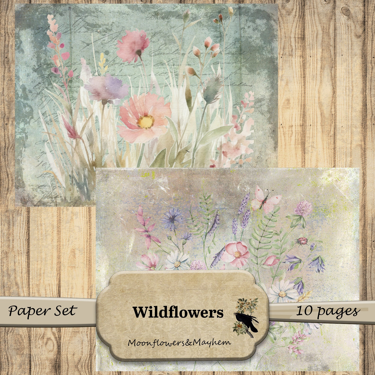 Junk Journal Digital Papers. Wildflowers. 10 Digital, Printable Papers ...