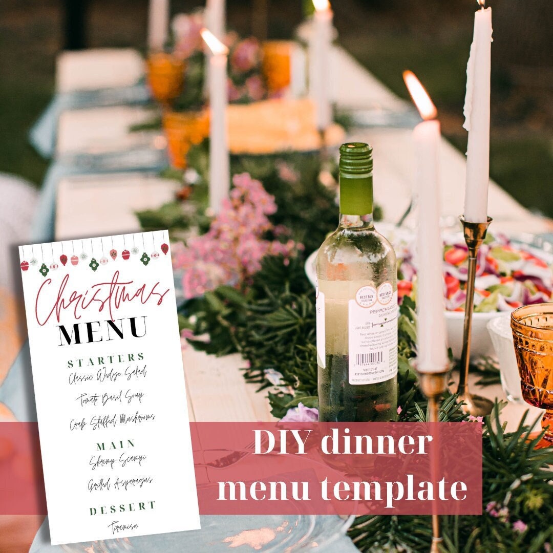Christmas Dinner Menu Customizable Dinner Menu Template Holiday Dinner ...