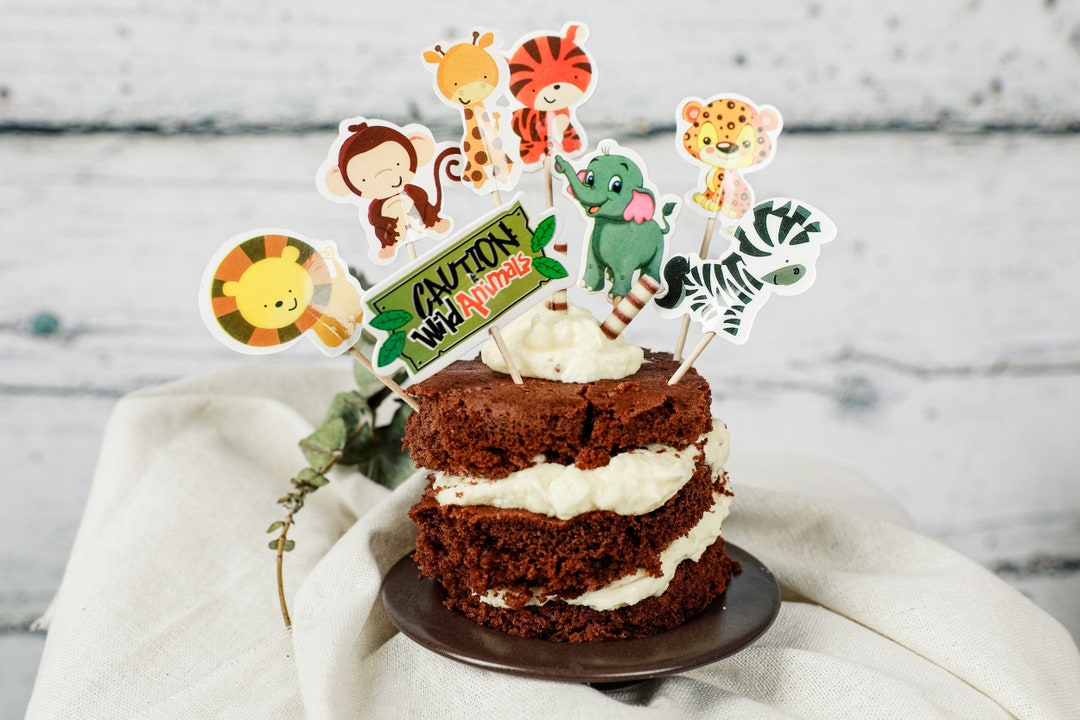 Safari Children's Birthday 8 Cake Topper Motto Party Jungle Lion Monkey ...