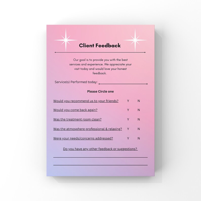 Client Feedback Form Digital Download 8.5 X 11 Esthetics - Etsy