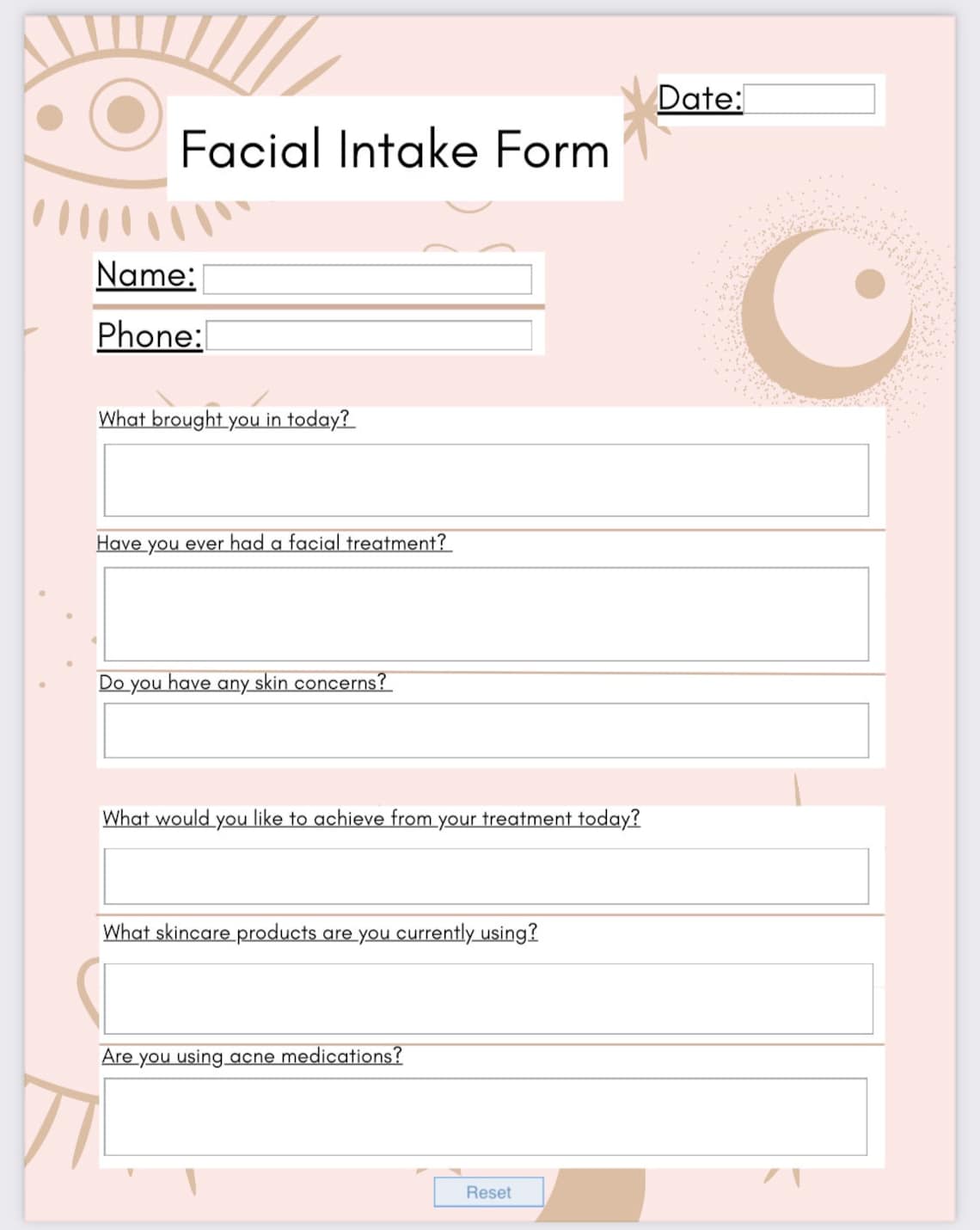 Facial Intake Form | Esthetician Form | Spa | Facial Room | Digital ...
