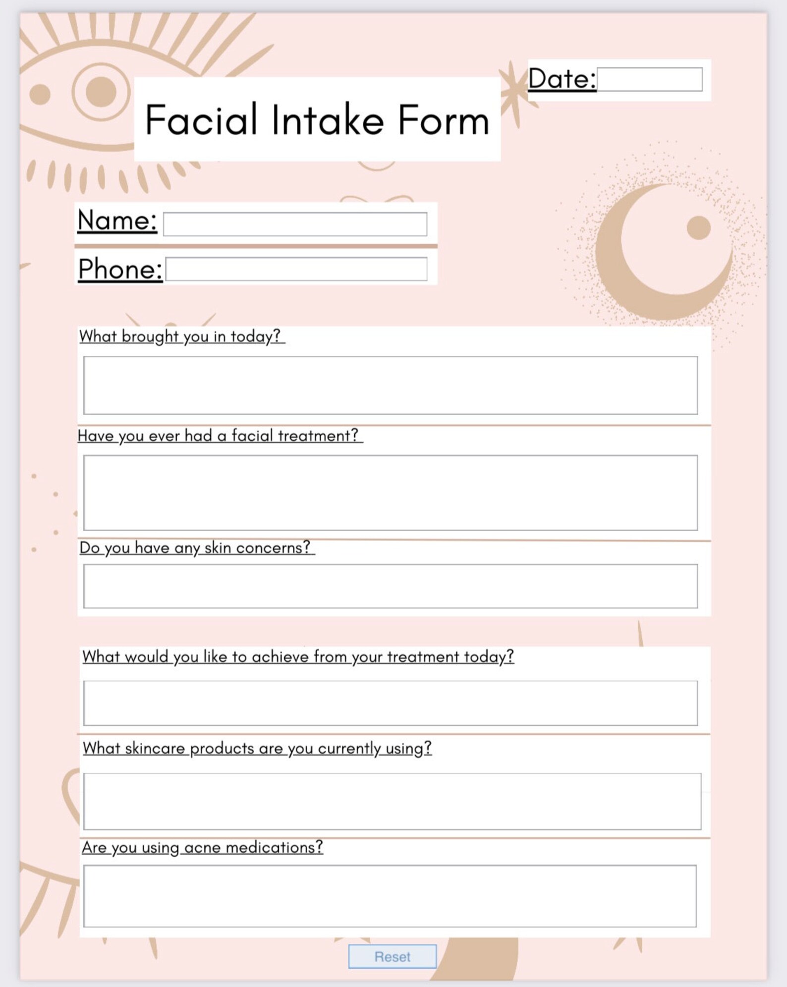 Facial Intake Form | Esthetician Form | Spa | Facial Room | Digital ...