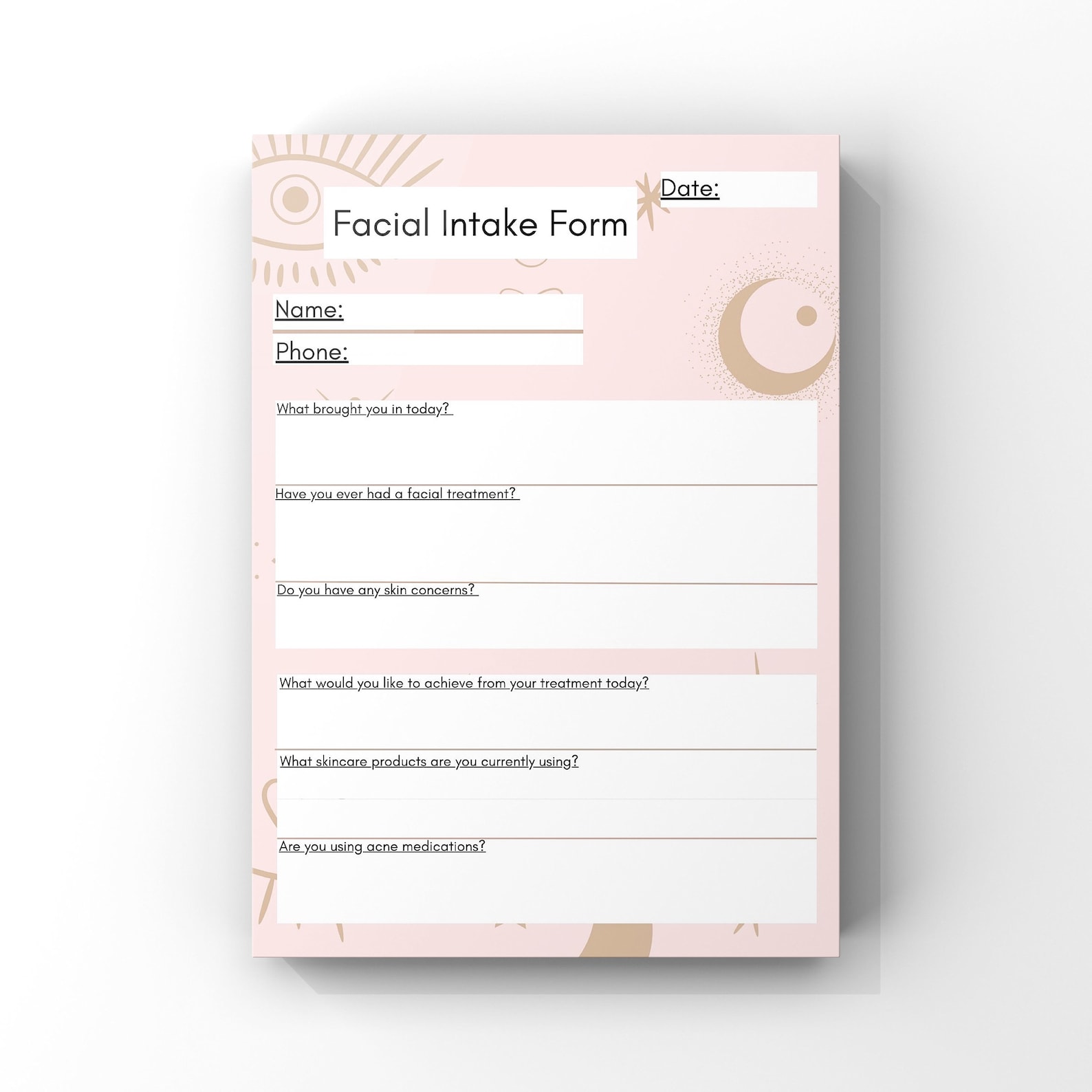 Facial Intake Form | Esthetician Form | Spa | Facial Room | Digital ...