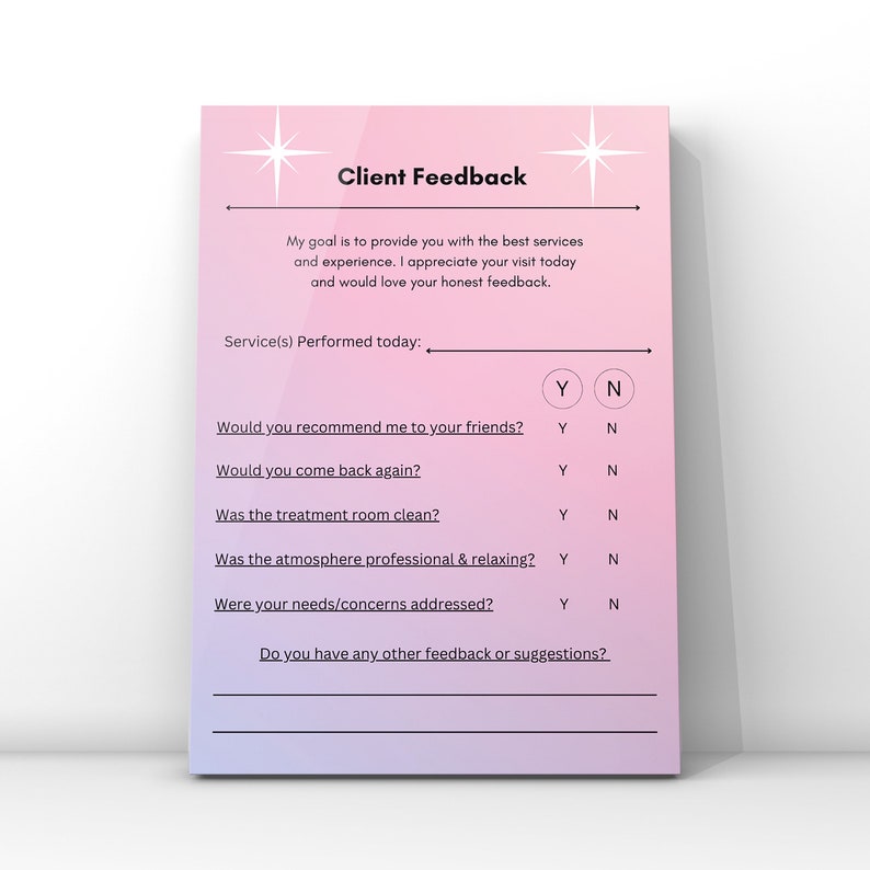 Client Feedback Form | Digital Download | 8.5 X 11 | Esthetics Clinic ...