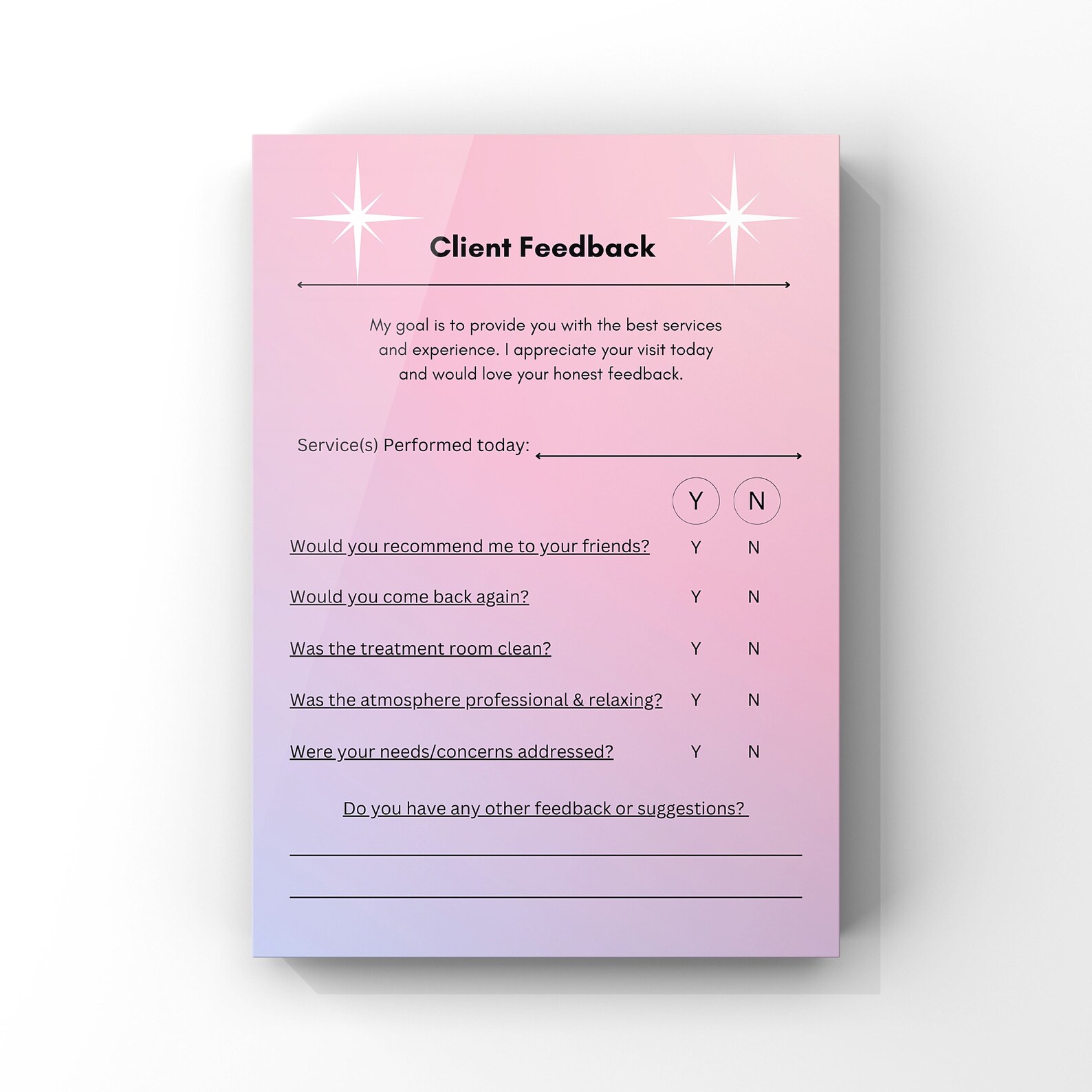 Client Feedback Form | Digital Download | 8.5 X 11 | Esthetics Clinic ...
