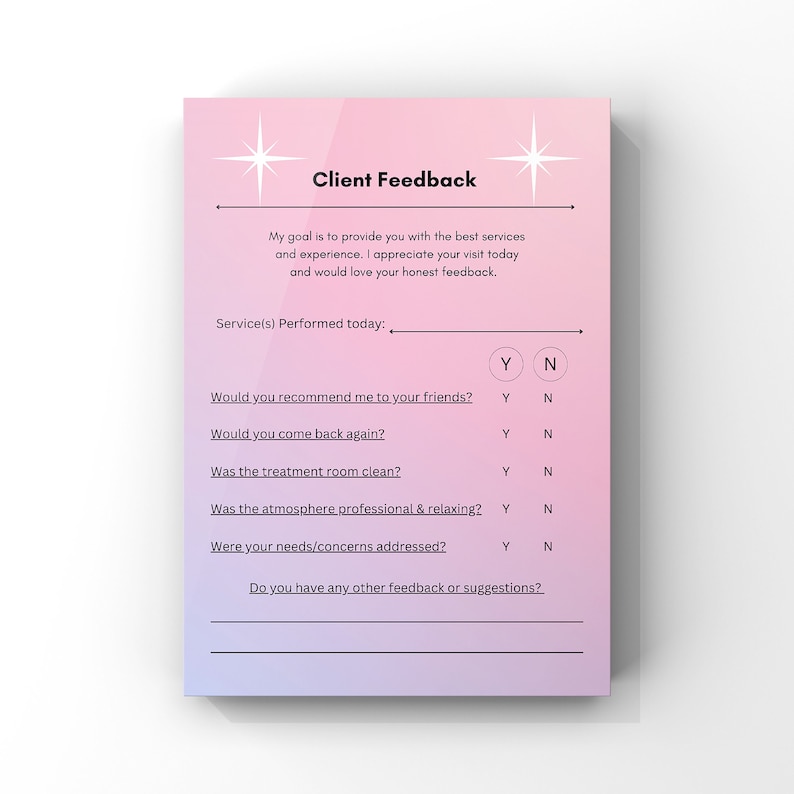 Client Feedback Form | Digital Download | 8.5 X 11 | Esthetics Clinic ...