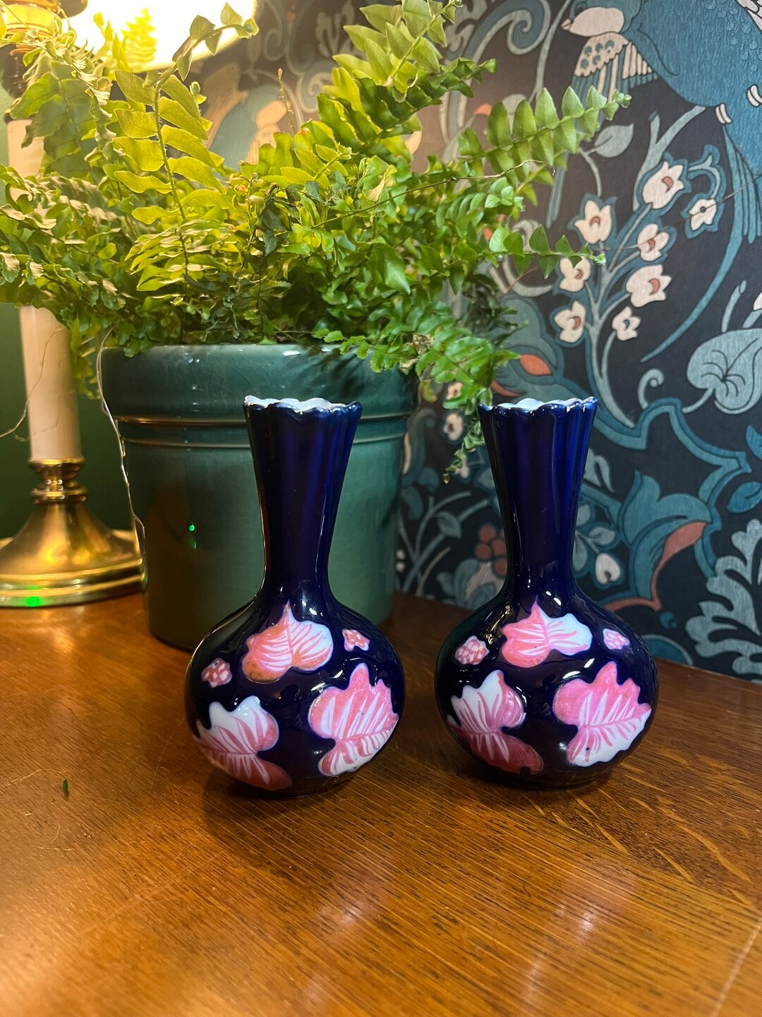 Dainty Pair Colbalt Glaze Blue and Pink Mini Vases - Etsy