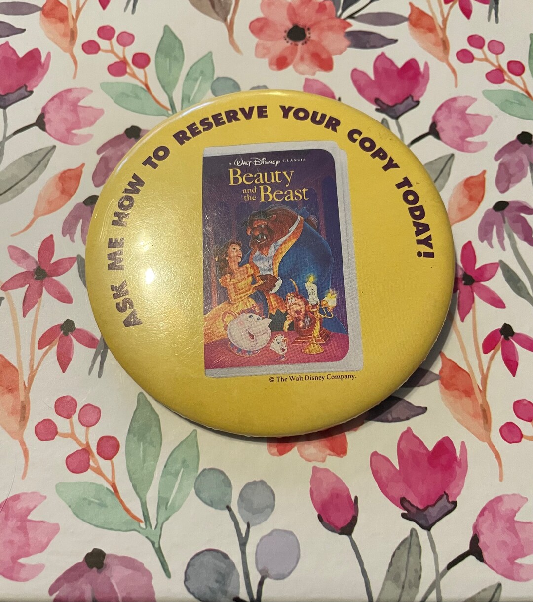 Original Disney Beauty & the Beast Button Pin - Etsy