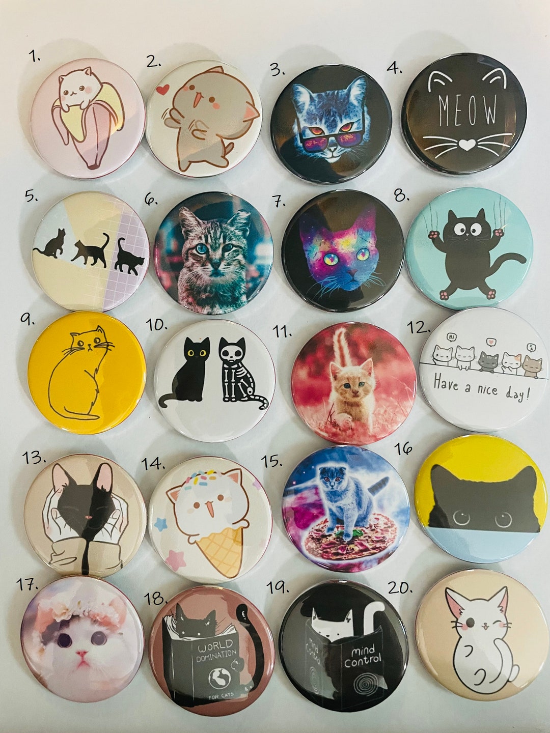 Cat Button Pins - Etsy