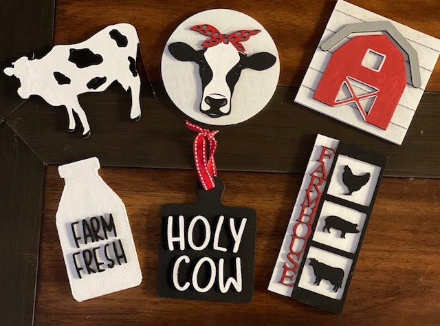 Holy Cow 6 Piece Tier Tray Decorative Bundle - Barn - Cow - Cutting ...