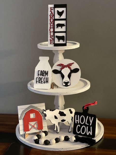 Holy Cow 6 Piece Tier Tray Decorative Bundle - Barn - Cow - Cutting ...