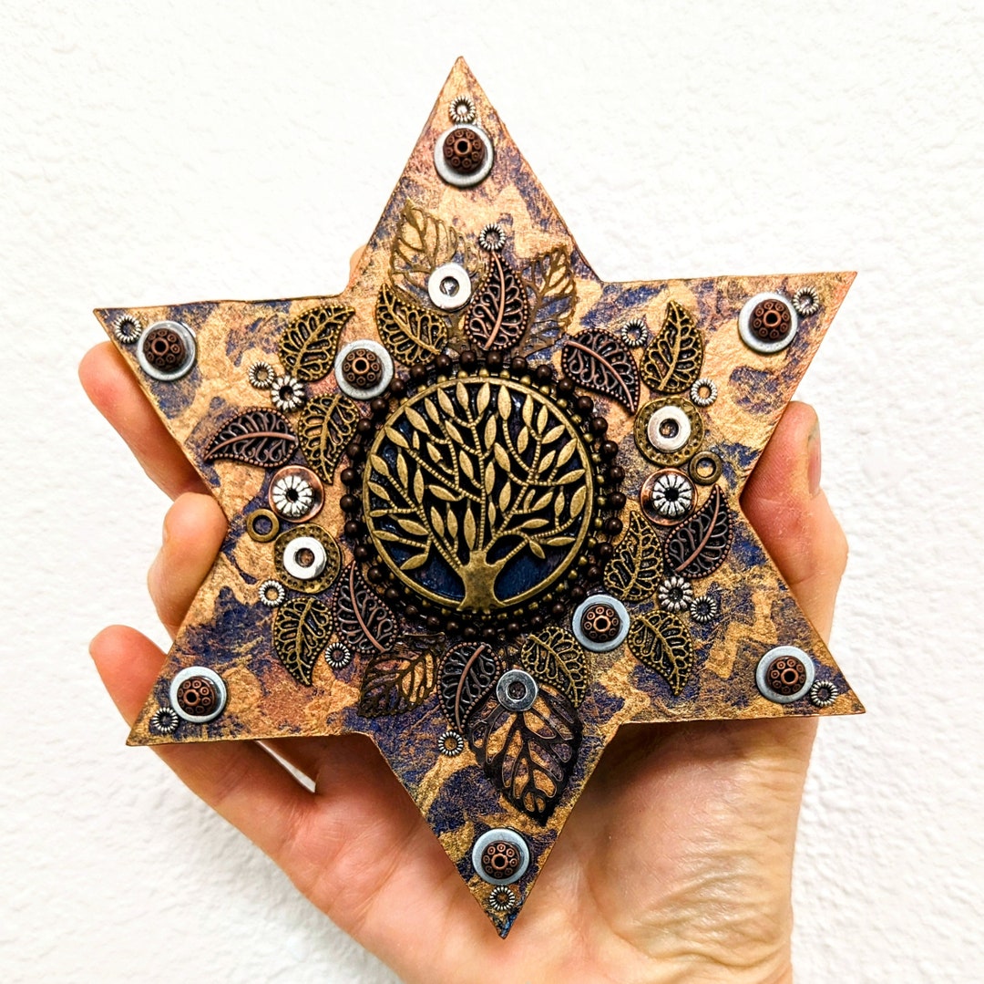 Handcrafted Judaica: Ornate Jewish Star With Brass Tree of - Etsy