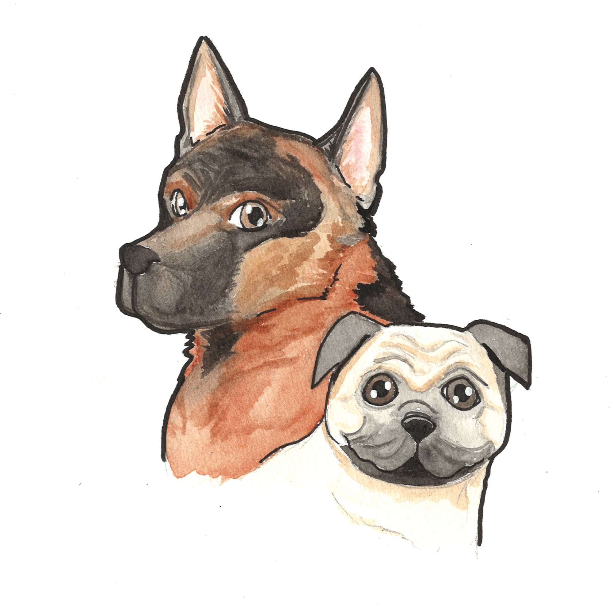 Multiple Pet Portrait, Group Pet Portrait, Custom Watercolor Pet ...