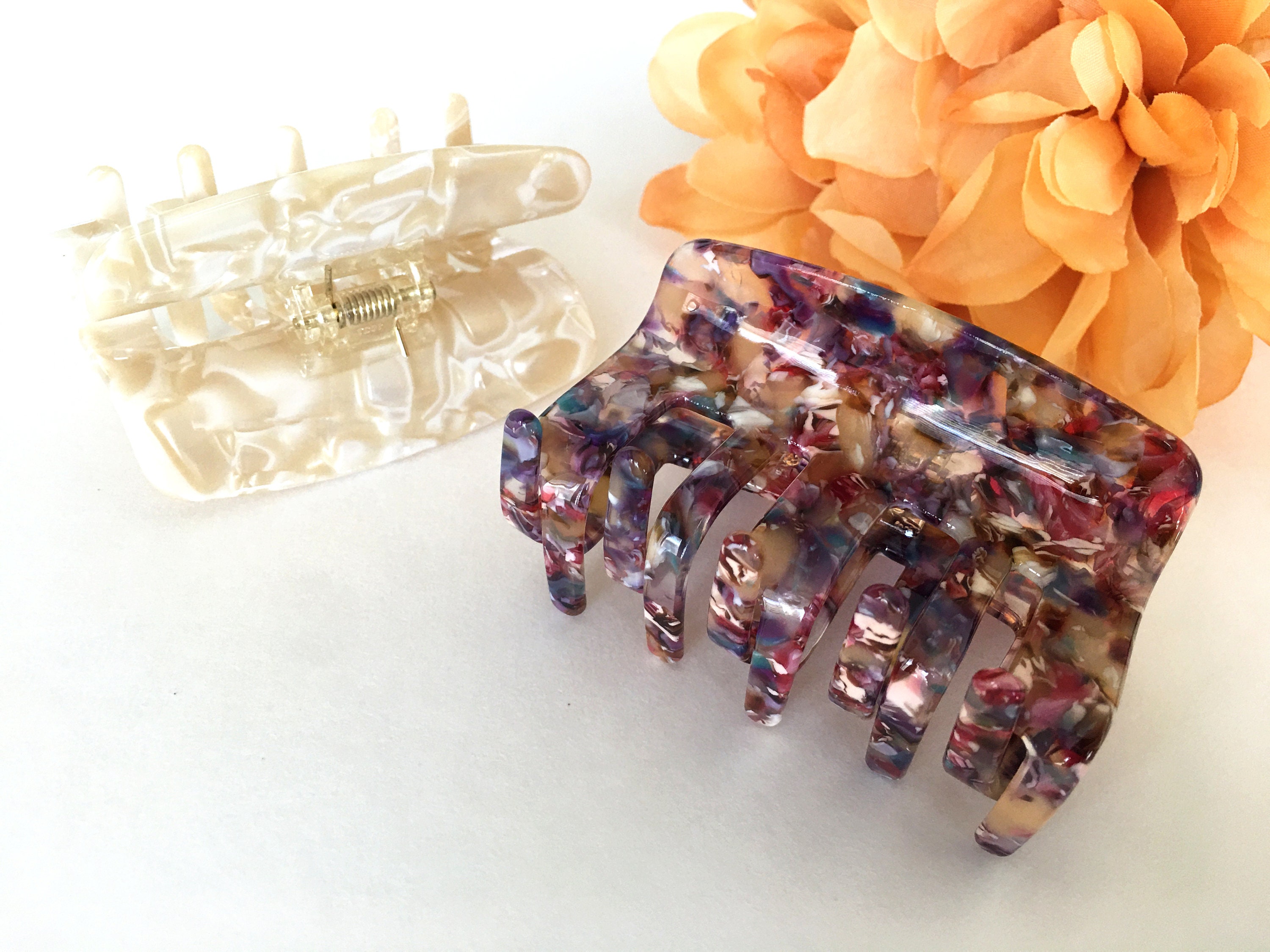 Medium Large Claw Clip-marble Color Acetate Hair - Etsy