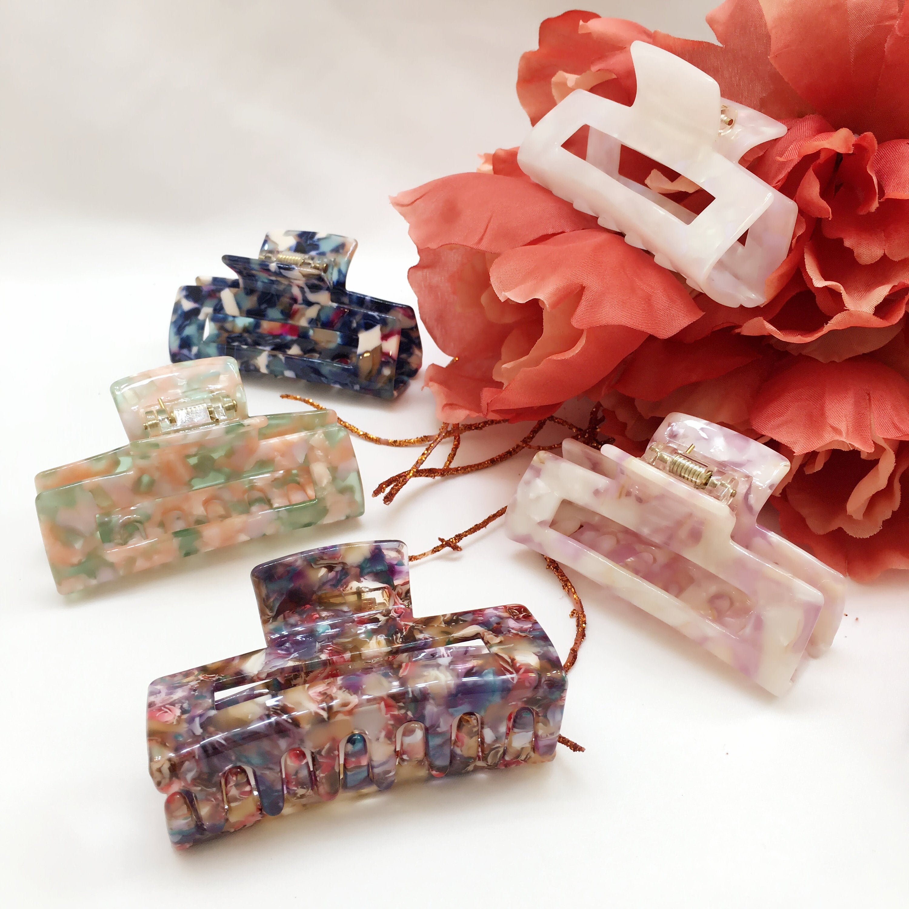 Medium Large Claw Clip-marble Color Acetate Hair | Etsy