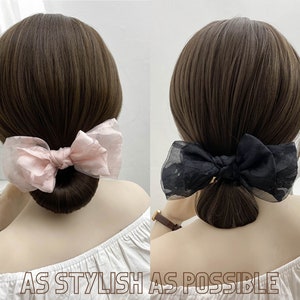 3D Large Bow Updo Bun Maker, Semi-transparent Floral Pattern Organza ...