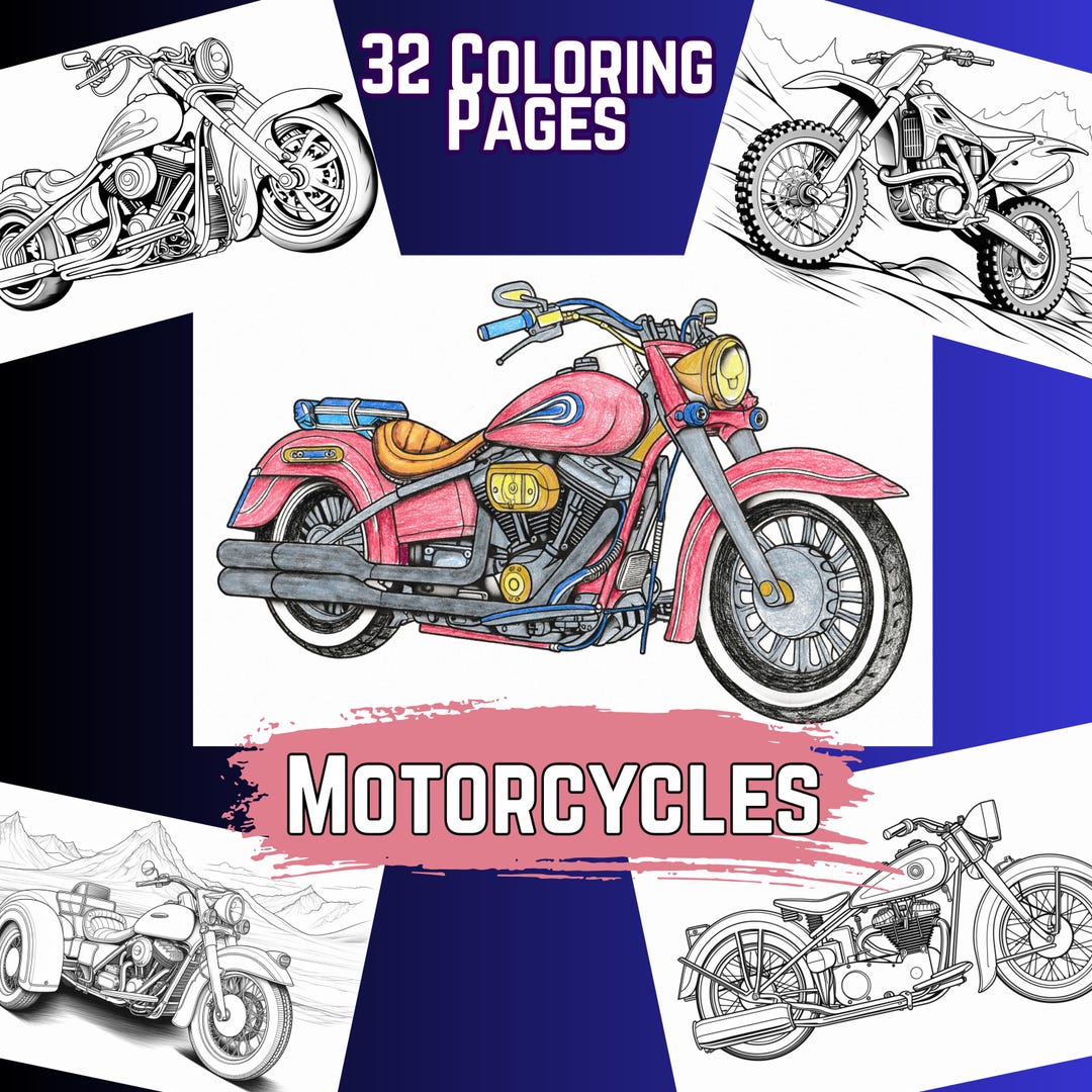 32 Pages Motorcycle Coloring Sheets - Digital PDF Download - Etsy