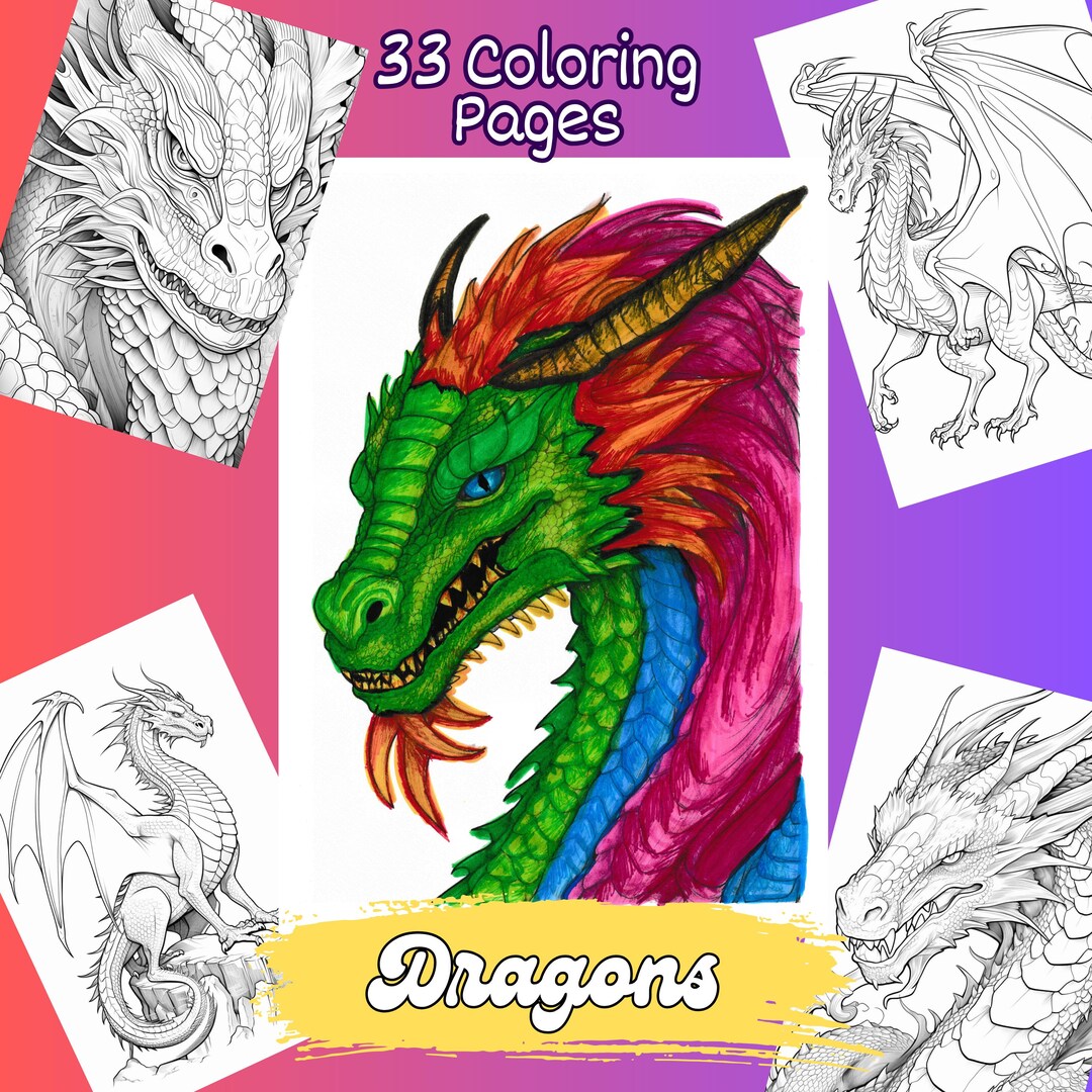 33 Pages Dragon Coloring Sheets - Digital PDF Download - Etsy
