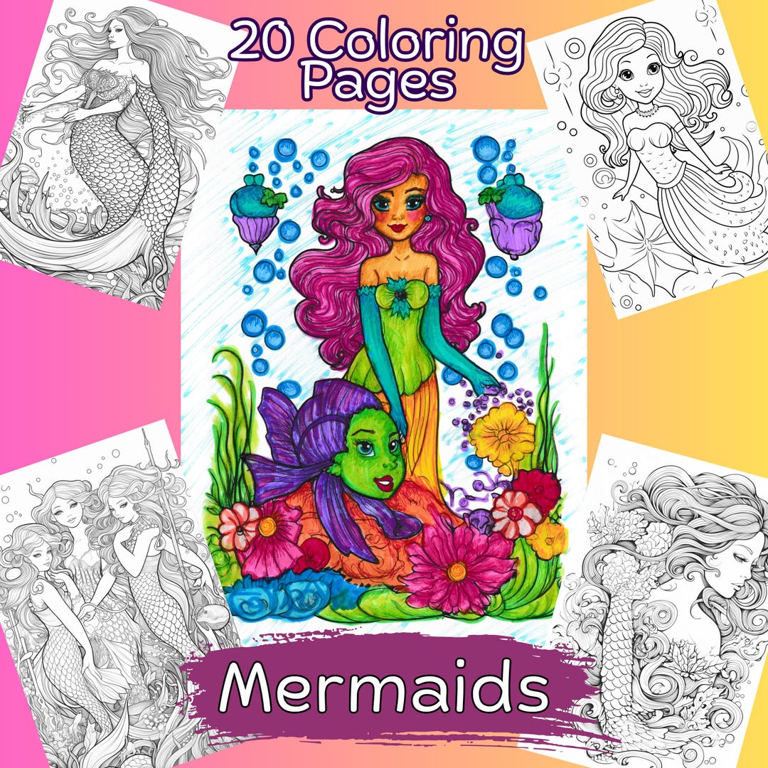 20 Pages Mermaids Coloring Sheets Digital PDF Download - Etsy