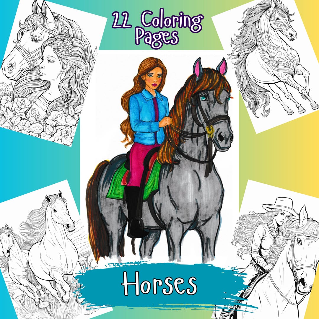 22 Pages Horses Coloring Sheets - Digital PDF Download - Etsy