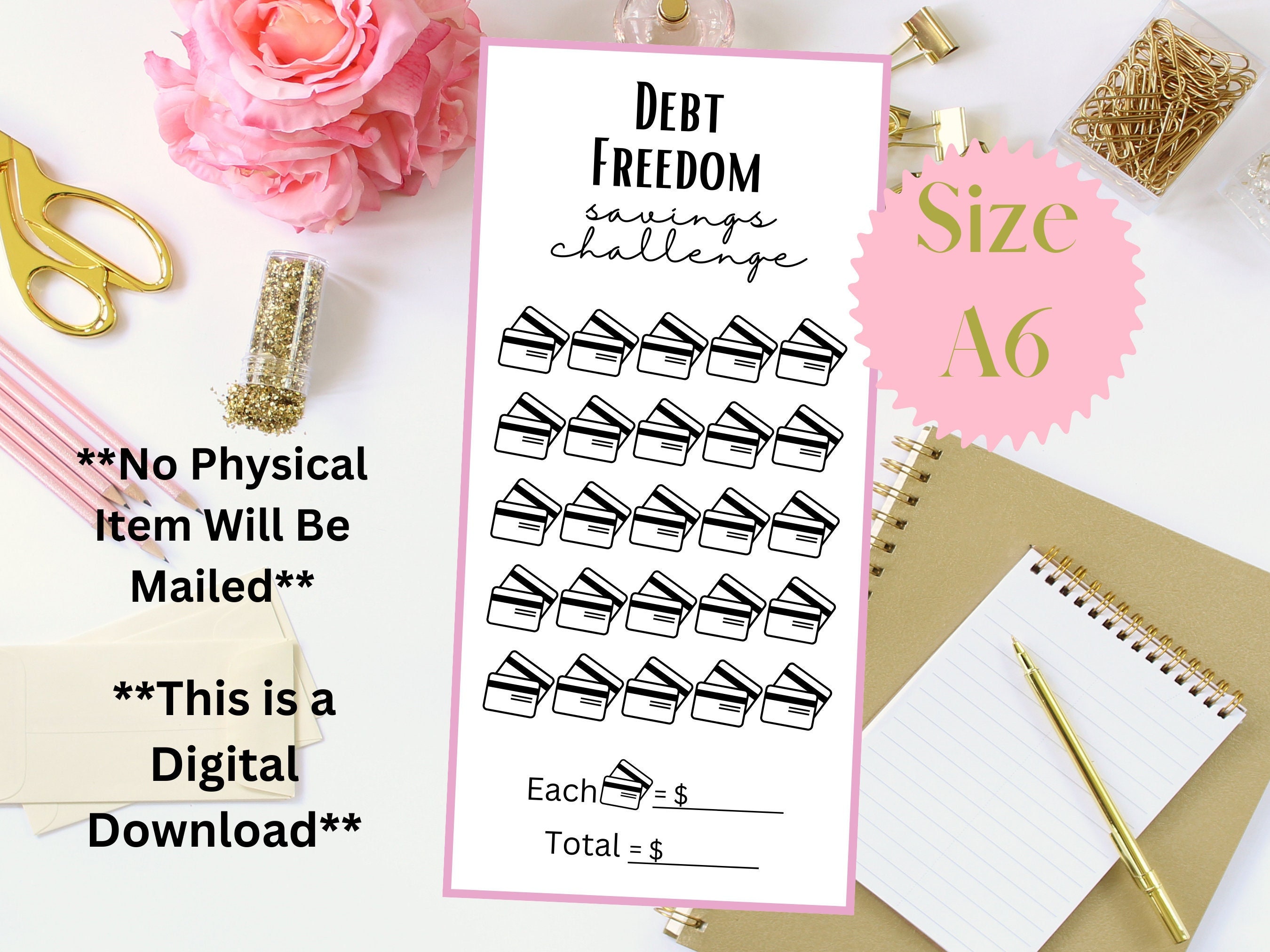 Debt Freedom Printable Savings Challenge / Size A6 Savings Tracker ...