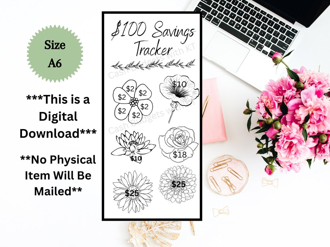 A6 Flowers Savings Tracker Printable | Vertical Savings Challenge ...