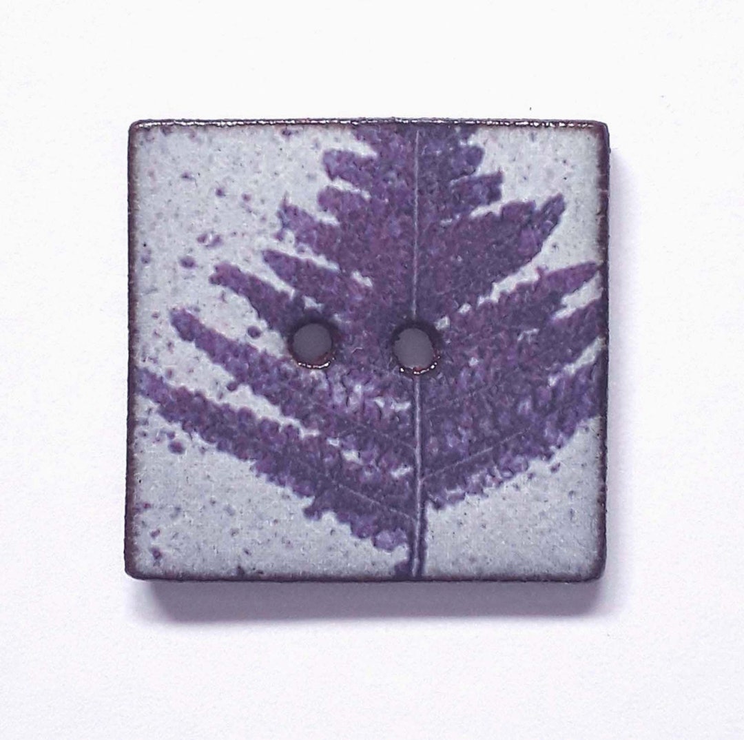 En Pointe Ceramic Button. Fern Button. Pale Blue and Purple Button ...