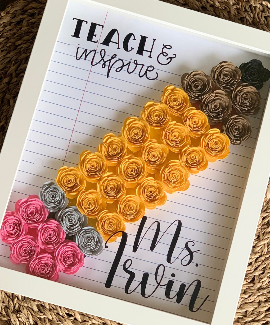 Pencil Shadow Box, Teacher Shadow Box, Teacher & Inspire - Etsy