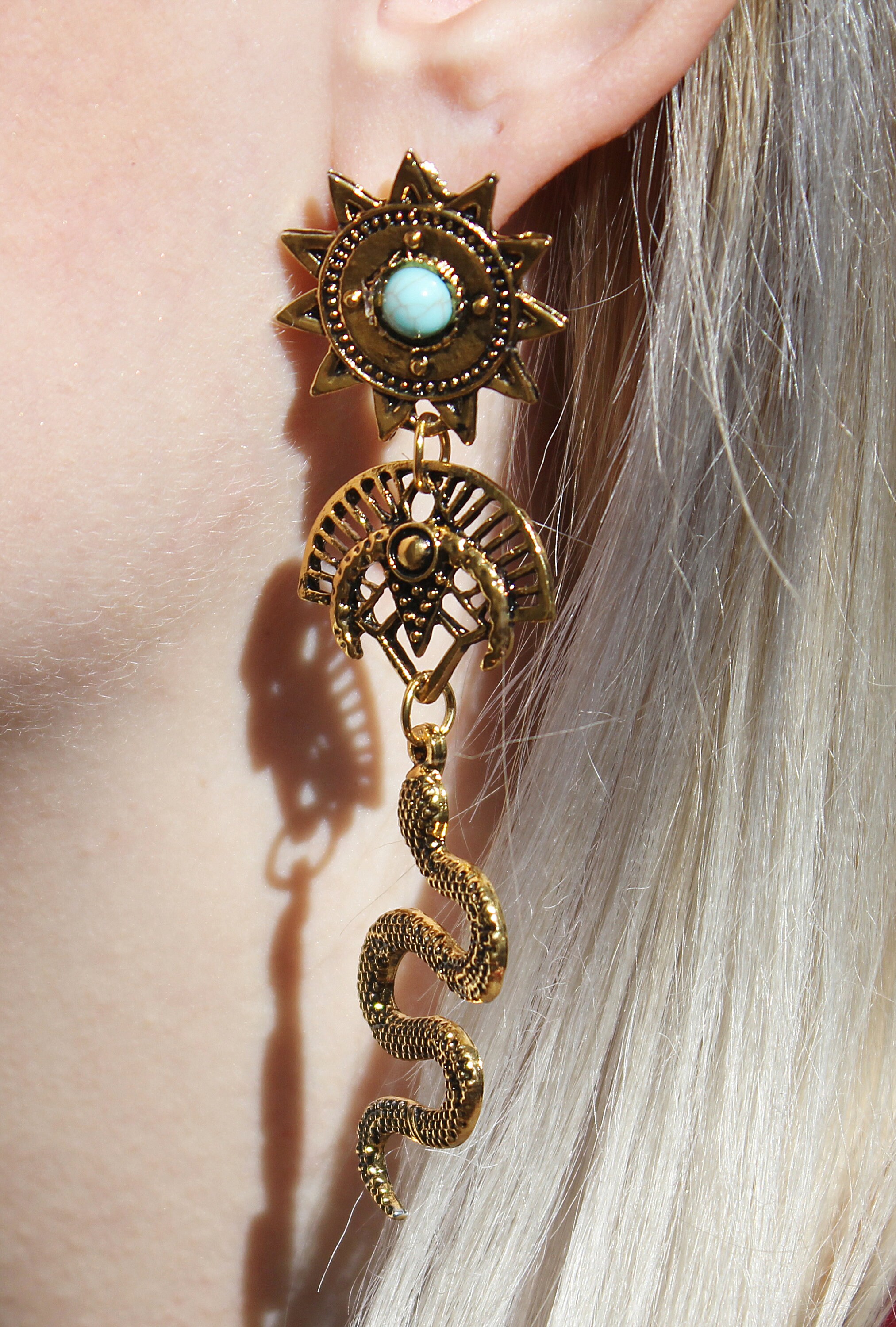 Feather and Snake Statement Earrings - Etsy