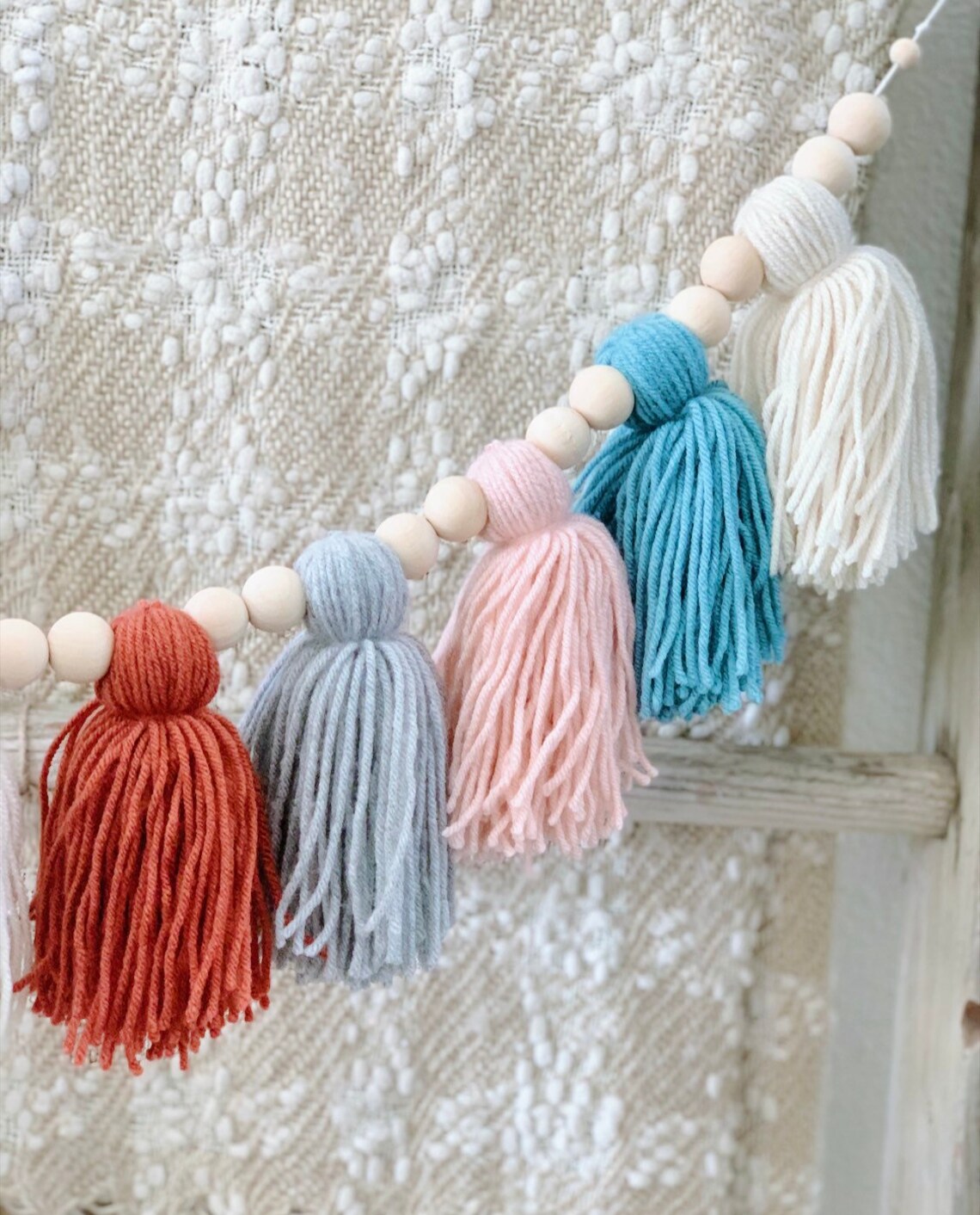 Yarn Tassel Garland Boho Tassle Garland Wooden Bead Garland | Etsy