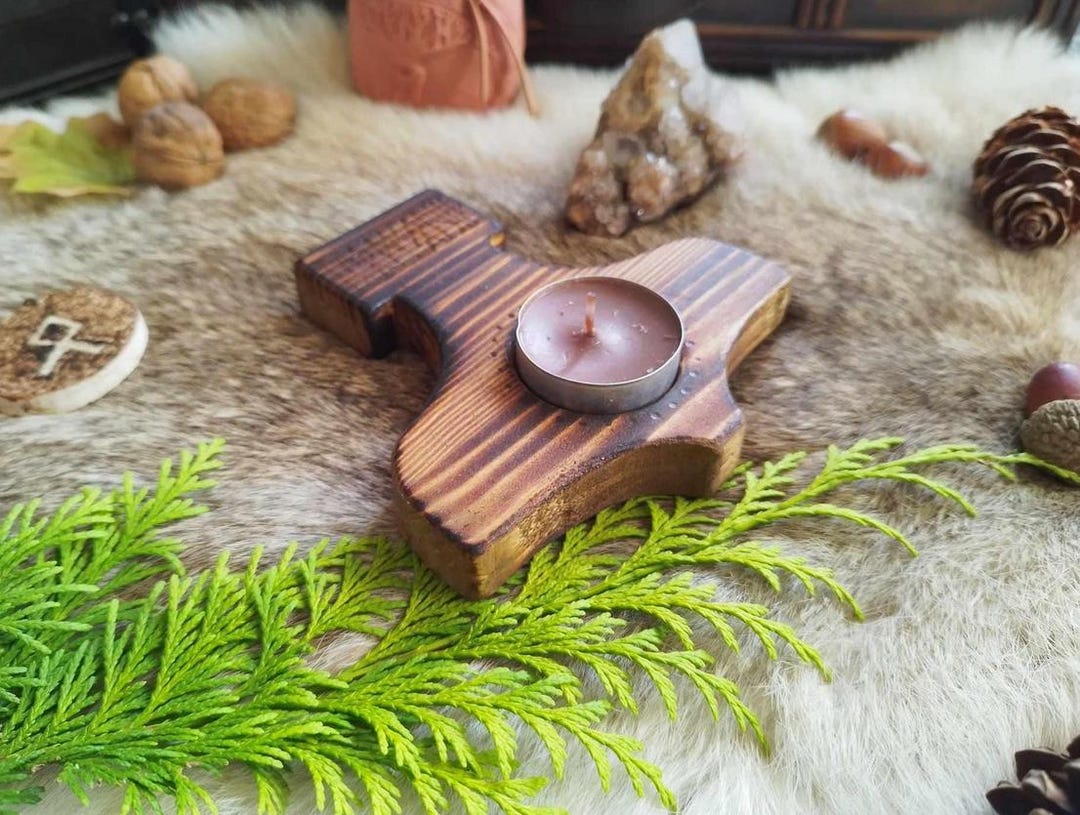Nordic Handmade Thor Mjolner Altar/candle Holder Made of Wood With Fire ...