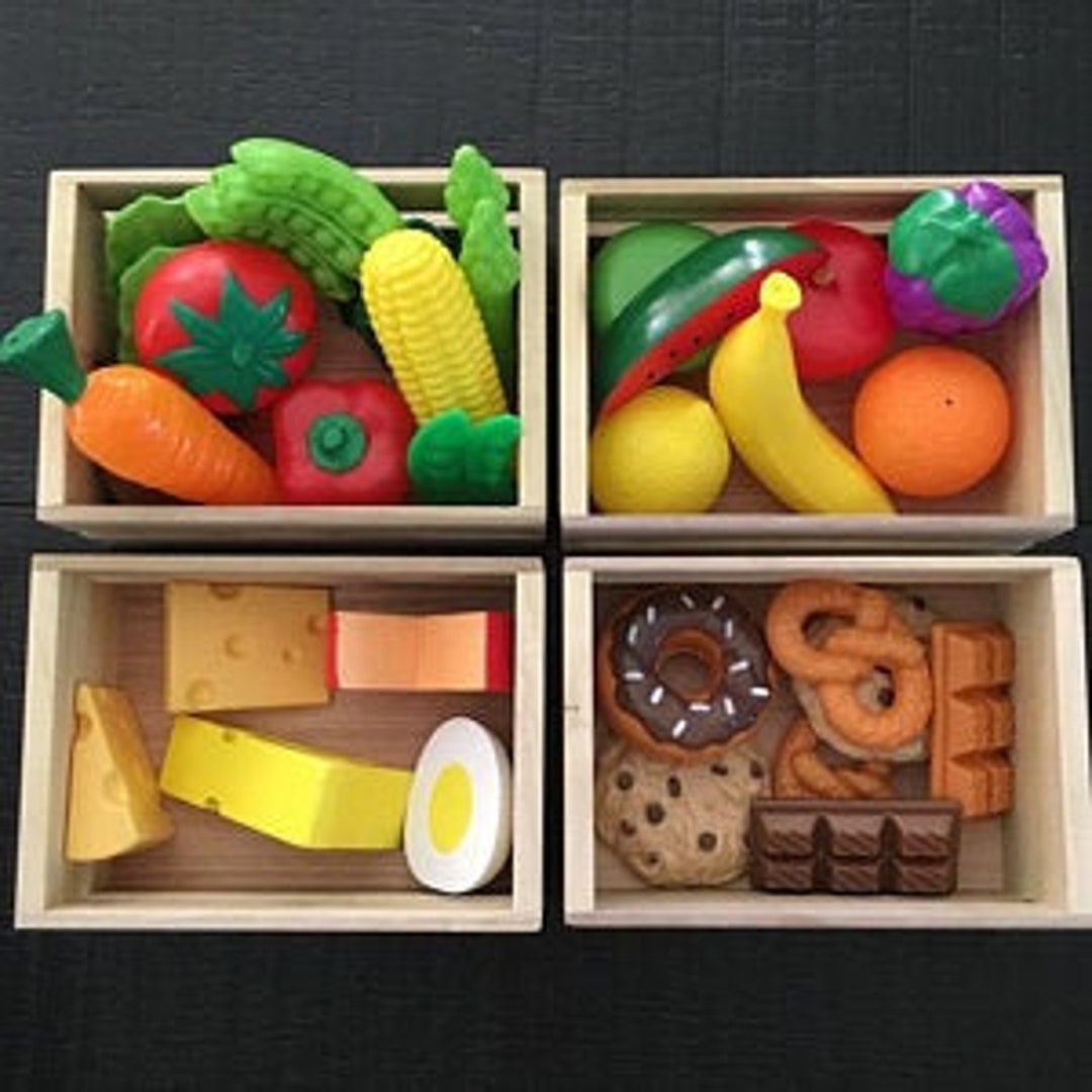 Kids Kitchen Play Crates: Wooden Toy Food Storage, Set of 4 - Etsy