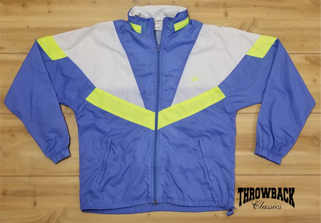 Vintage Nike 90s Neon Windbreaker Jacket Hidden Zip Hood Retro Logo ...
