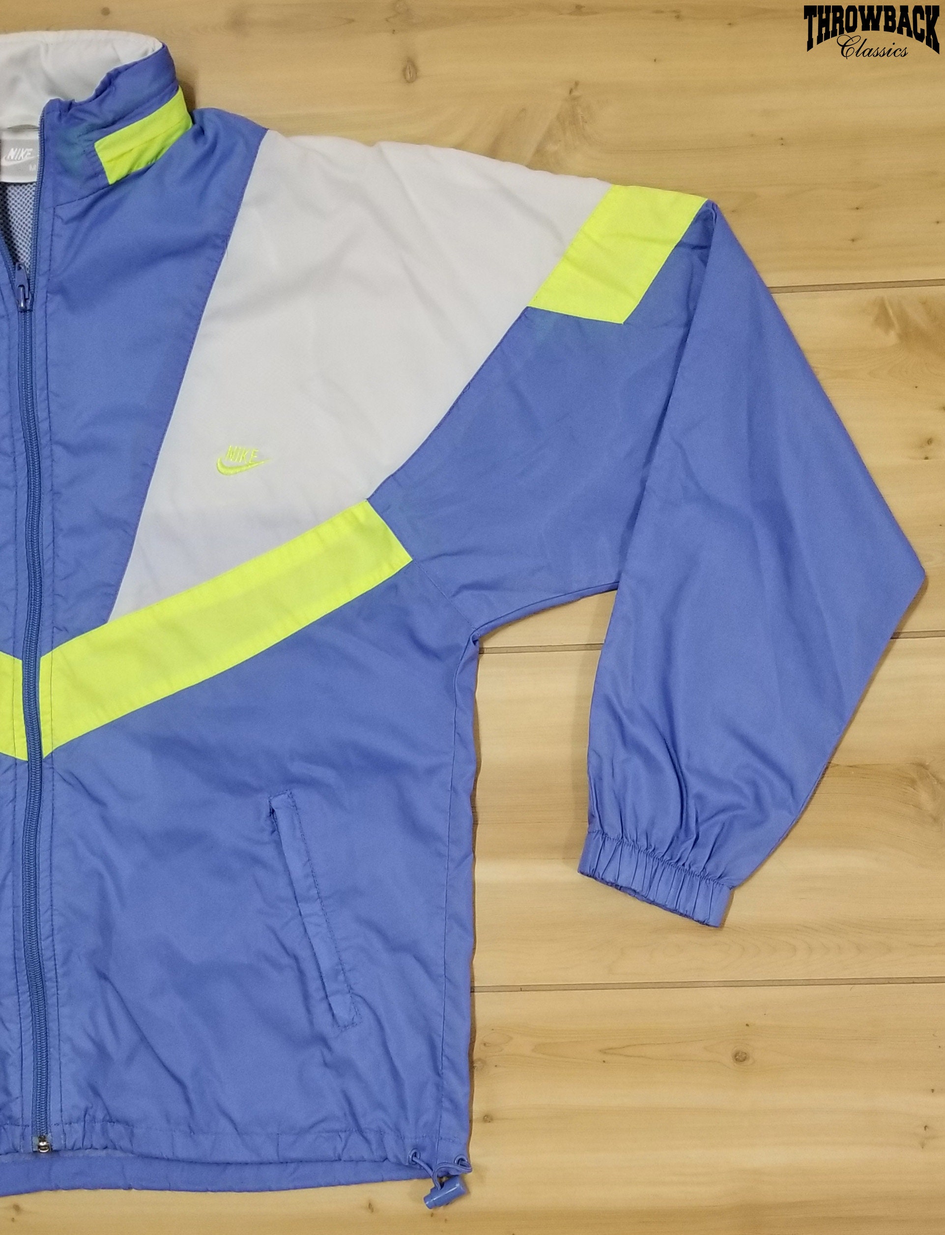 Vintage Nike 90s Neon Windbreaker Jacket Hidden Zip Hood Retro Logo ...