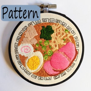 Ramen Hand Embroidery PATTERN. Digital File. INTERMEDIATE, Wall Decor ...