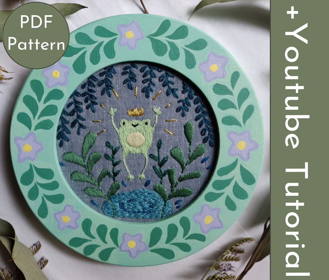 Frog King PDF Embroidery Pattern + Video Tutorials, Stitch Guide, Color ...