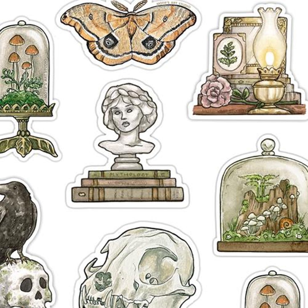 Oddities and Curiosities Stickers, Crow Sticker, Mushroom Sticker, Book ...