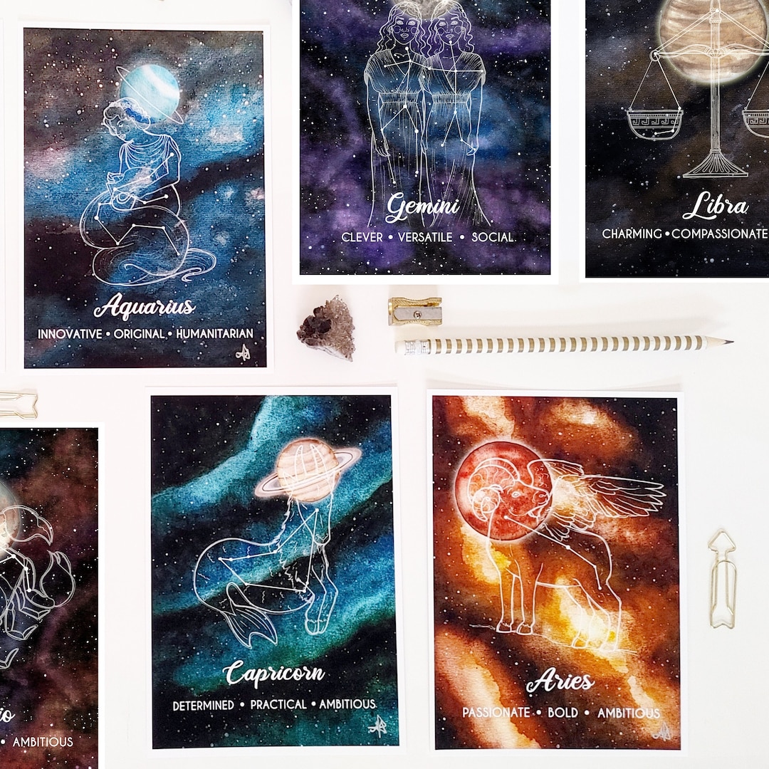 Astrology Art Prints, Zodiac Sign Wall Decor, Galaxy Wall Art - Etsy