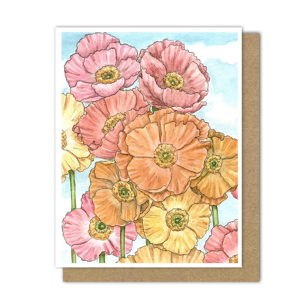 Colorful Poppies blank Cards Set of 6 or Single Card - Etsy