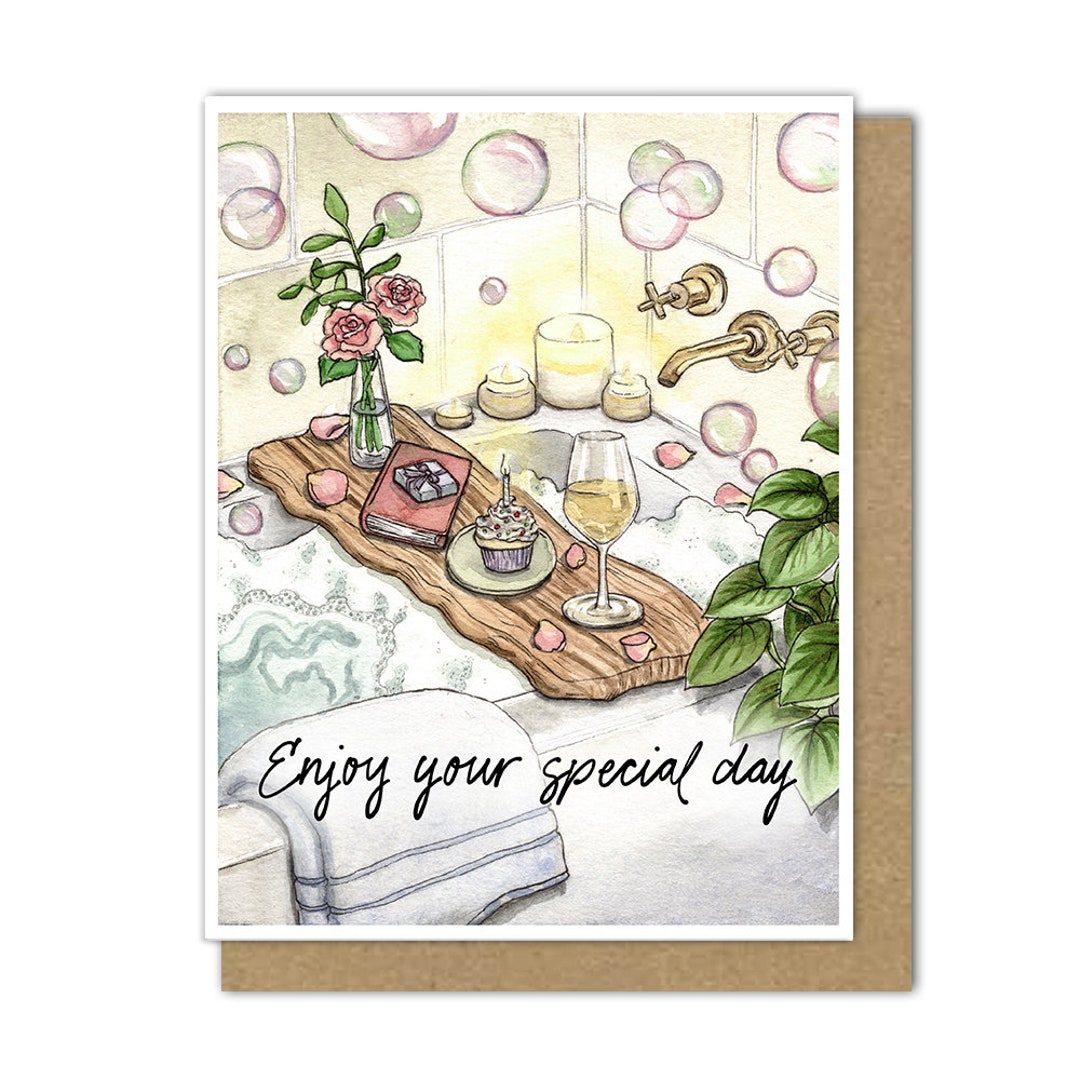 Relaxing Spa Birthday Card (blank), Bubble Bath Card for Mom - Etsy